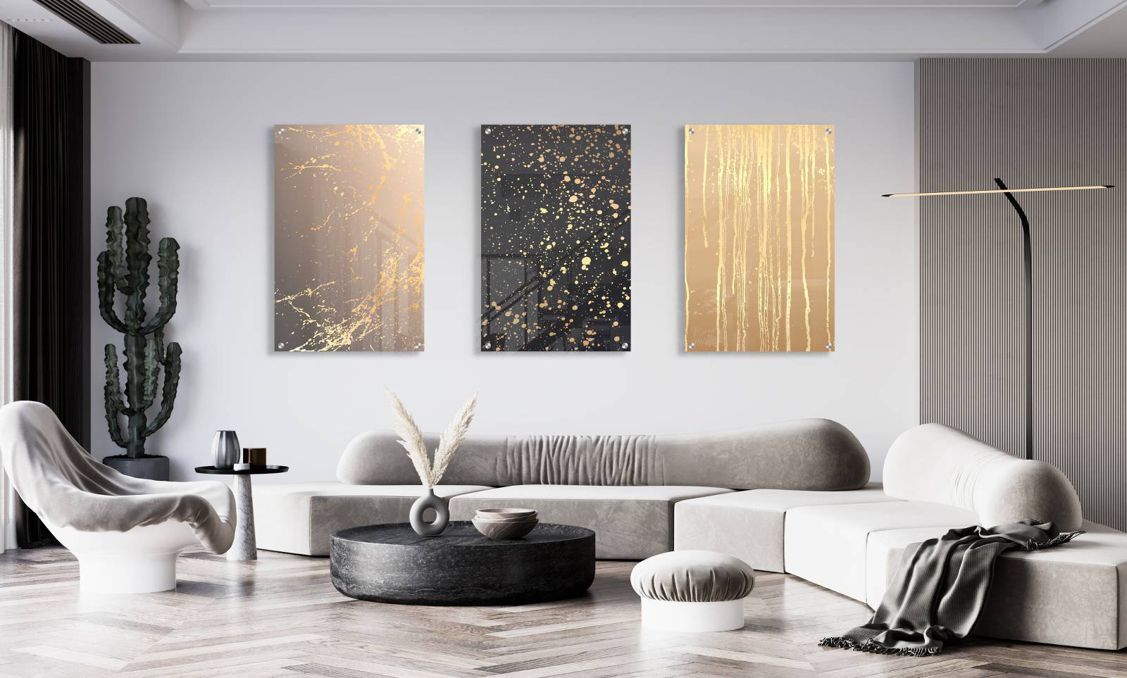 UniQstiQ Golden Artwork Set of 3 Prints Modern Wall Art Modern Artwork ...