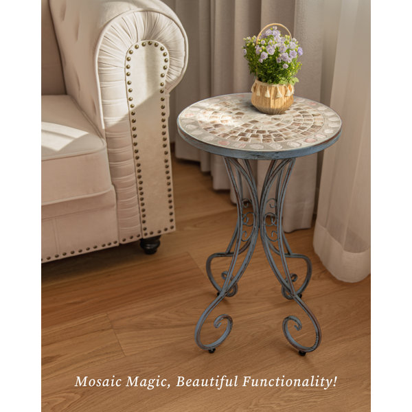 Frstem Seashell Mosaic Patio Table And Plant Stand, Outdoor Side Table ...