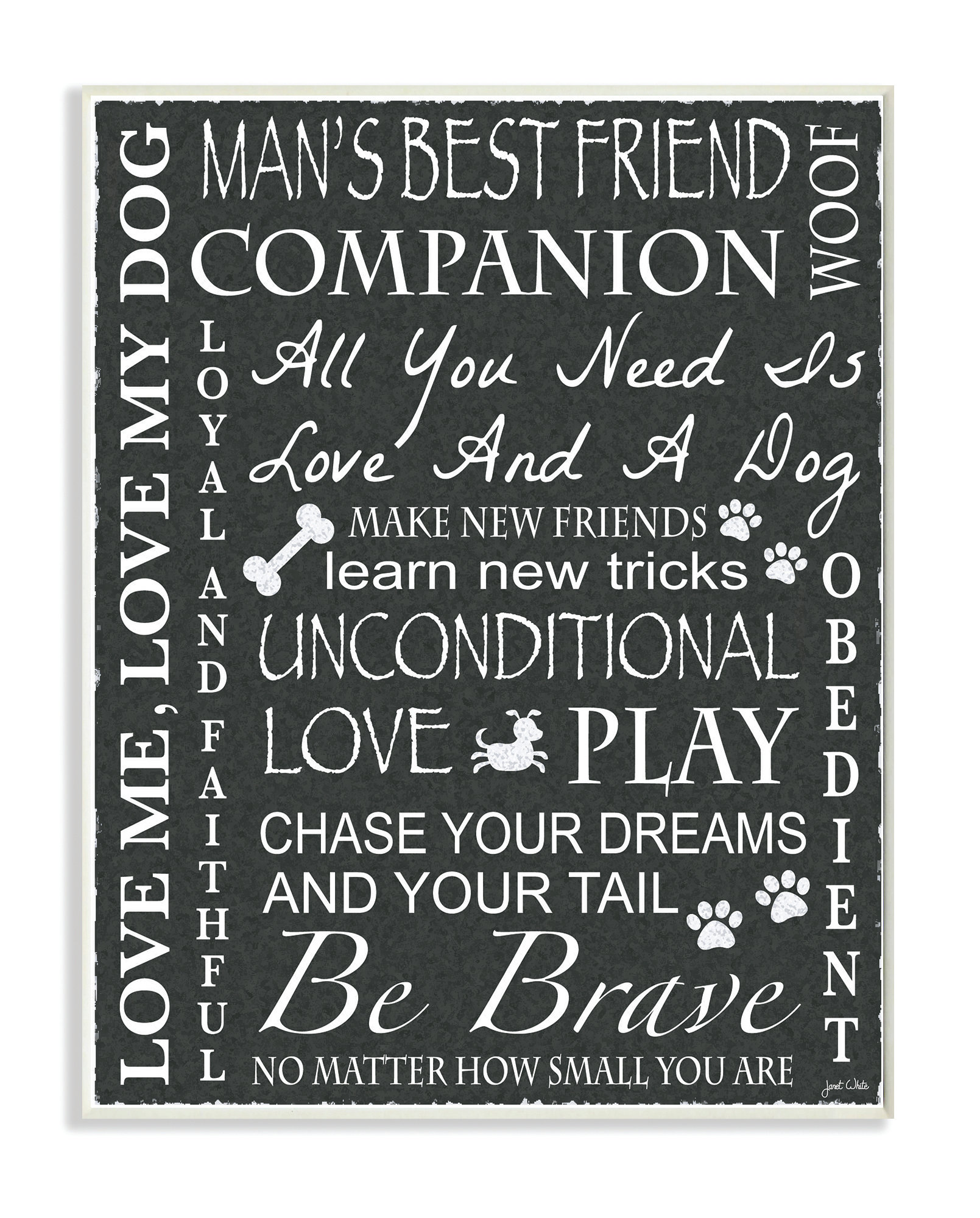 Stupell Industries Dog Man's Best Friend Black and White Typography by ...