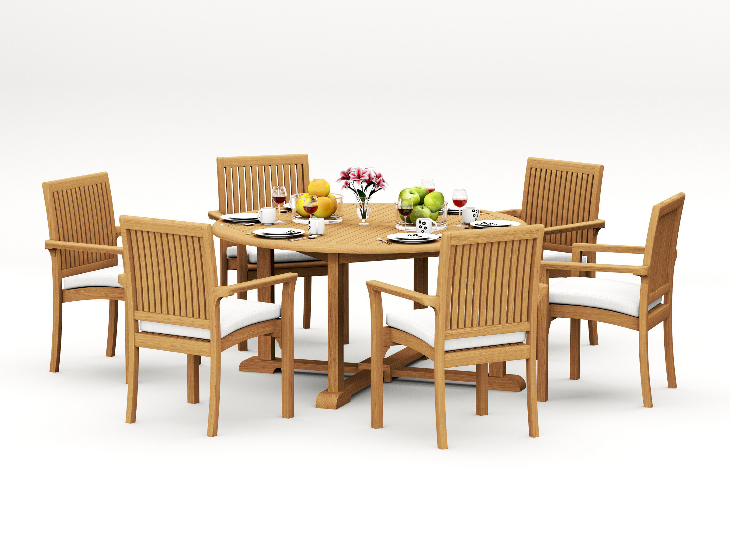 Teak Smith 6 Seats 7 Pcs Grade-A Teak Wood Dining Set: 60" Round Table ...