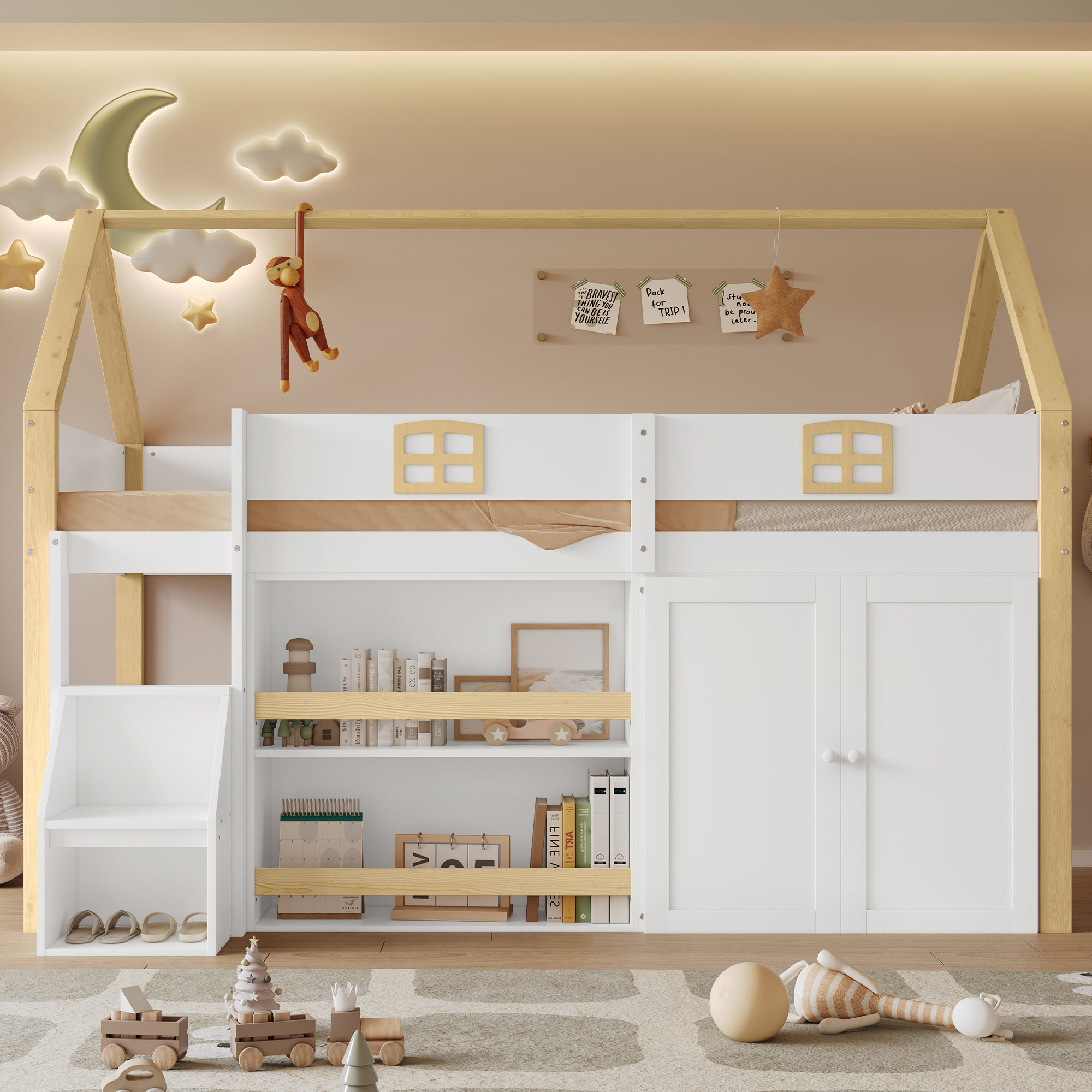 Harriet Bee Loft Bunk Bed With Two-Step Storage Ladder, Shelves ...