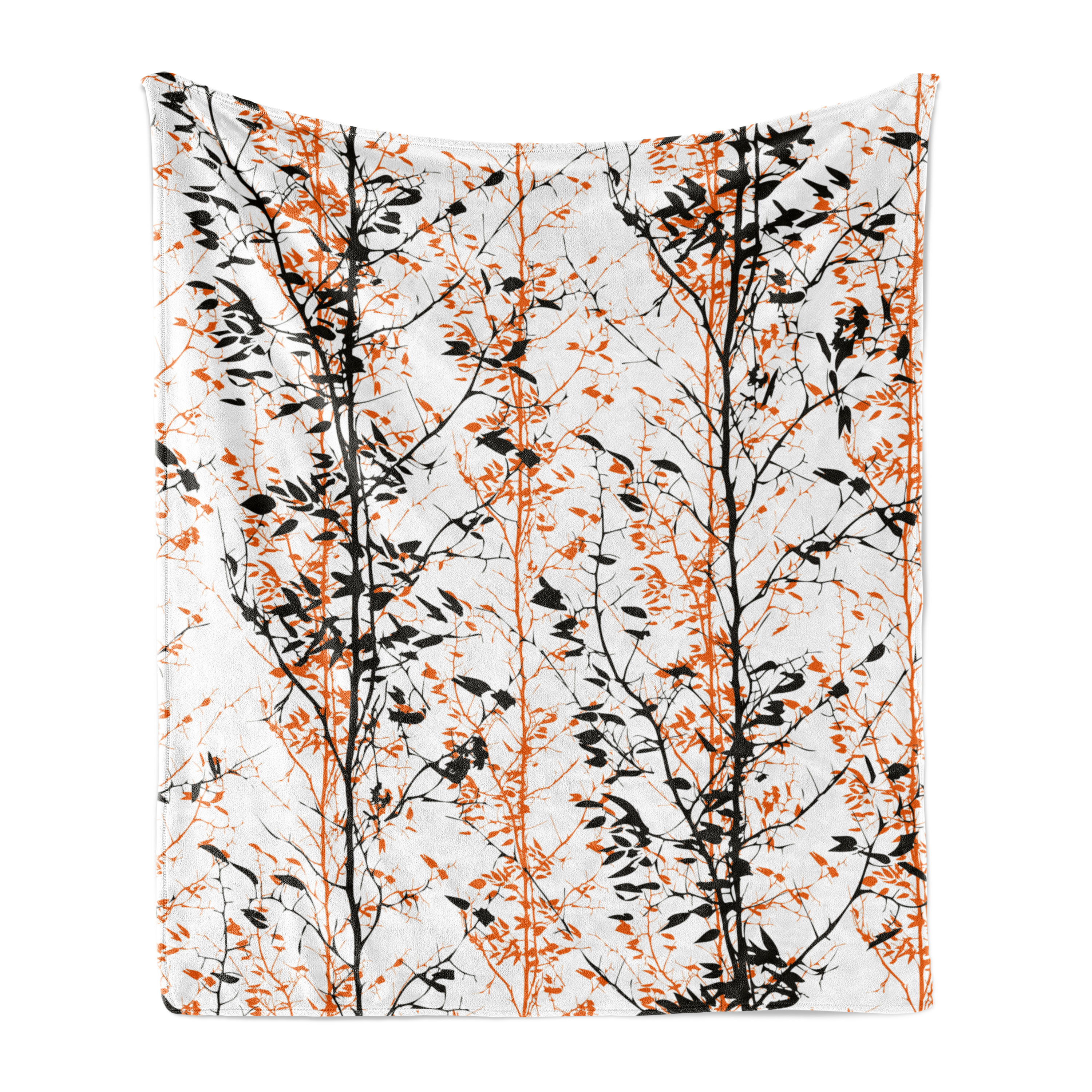 Ambesonne Modern Fleece Throw Blanket Tree Silhouettes Art Orange White ...