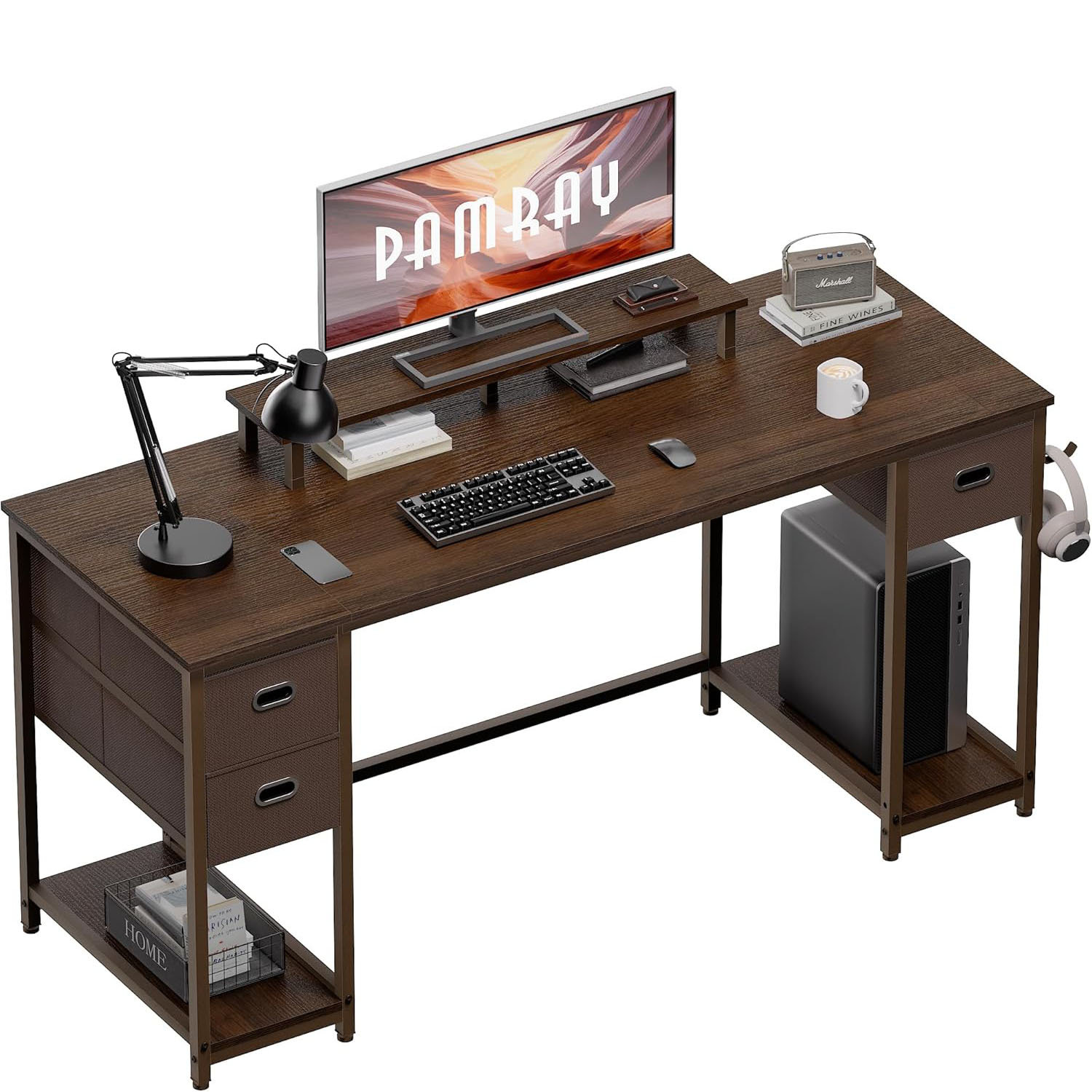 Latitude Run® 55 Inch Computer Desk With Non-Woven Storage Drawers And ...
