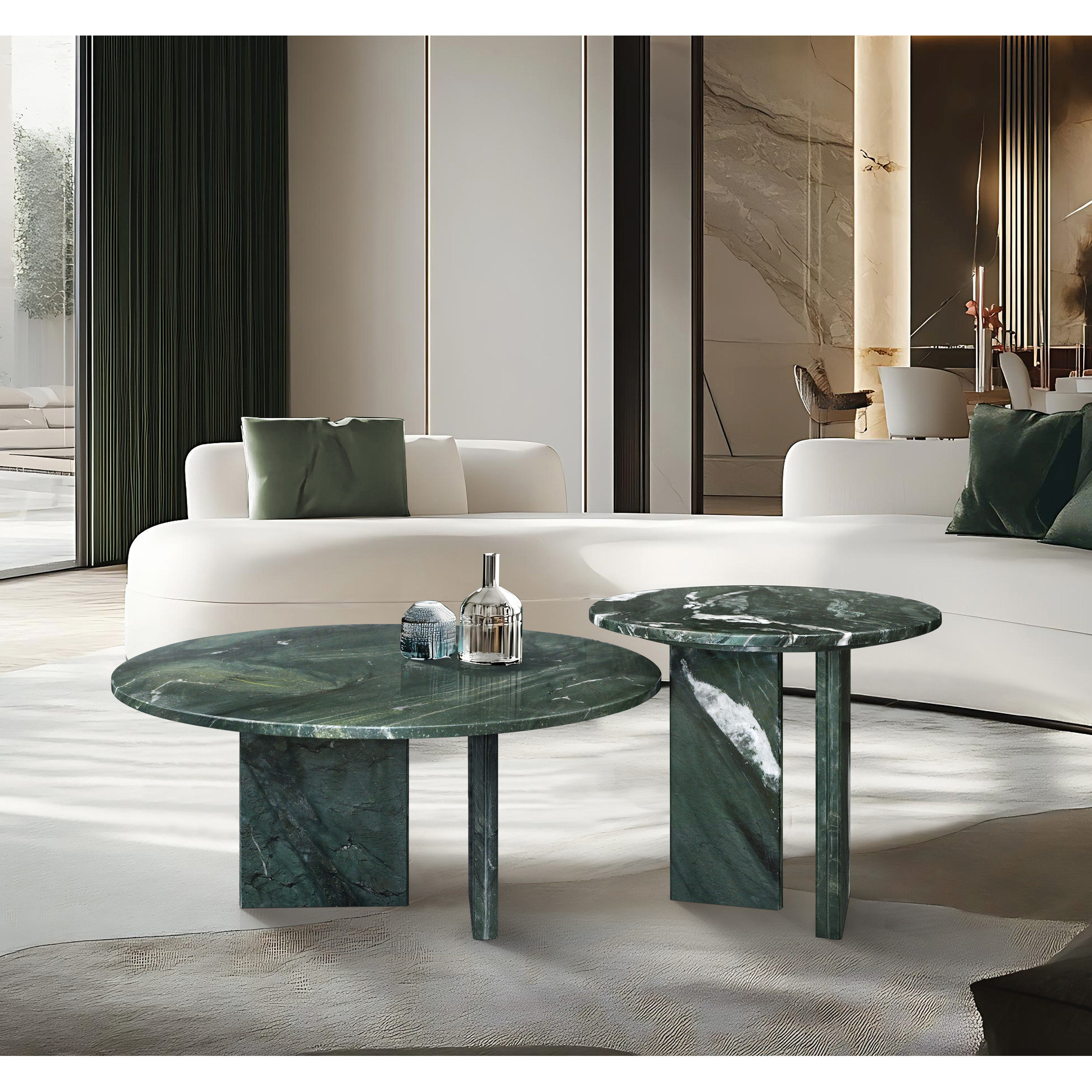 Latitude Run® Natural Marble Coffee Table - Round Polished Luxury Decor ...