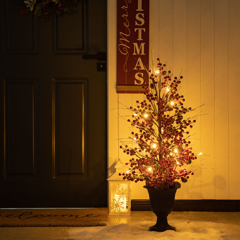 The Holiday Aisle® 36"H Christmas Lighted Berry Porch Tree with Lights ...