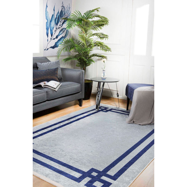 Hargun Runner Usso Framed Machine Woven Navy Area Rug | Wayfair.co.uk