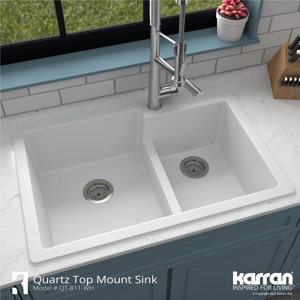 Karran Quartz 33'' X 22'' 60/40 Double Bowl Drop-in Kitchen Sink ...