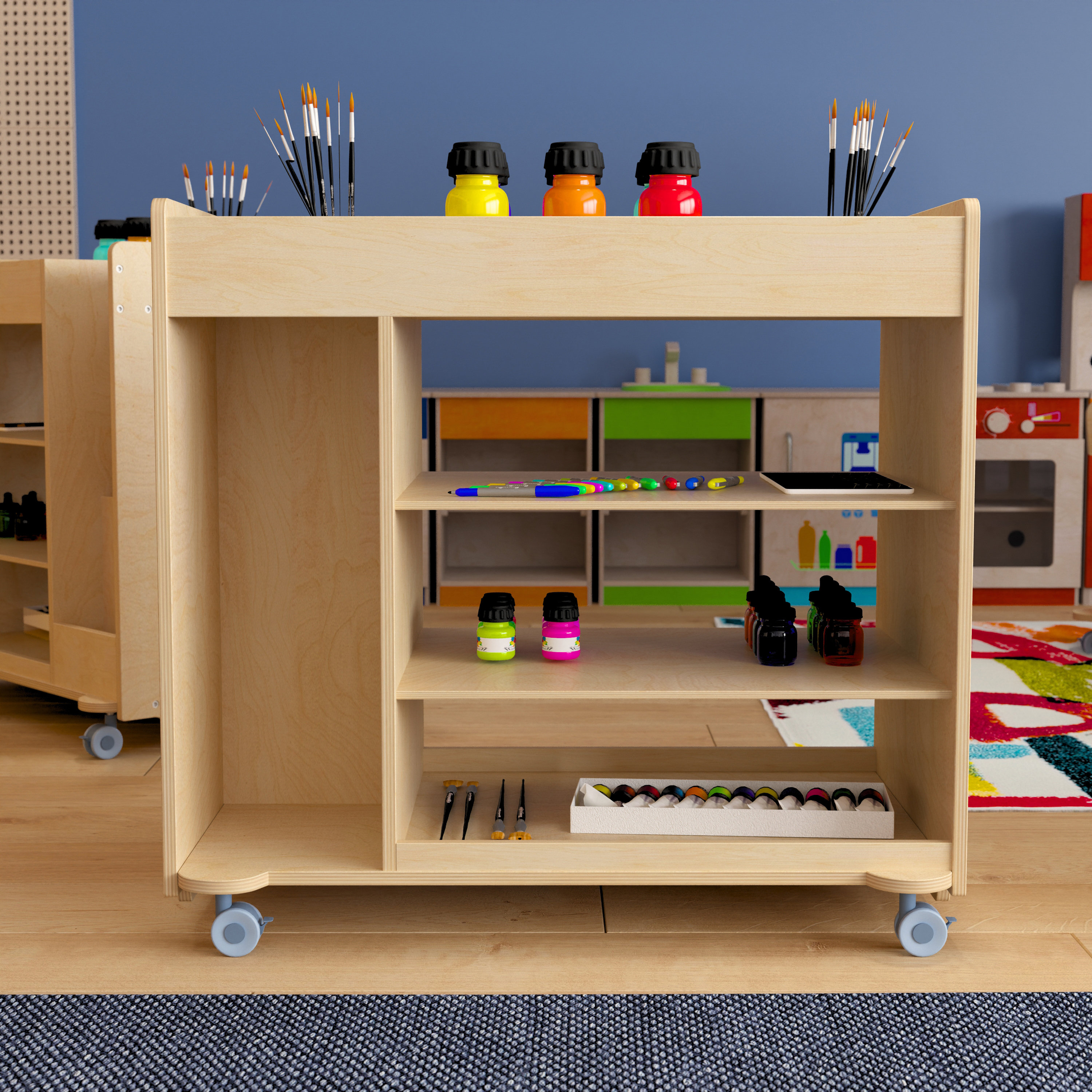 Bright Beginnings Commercial Wooden Mobile Cart With Vertical And ...