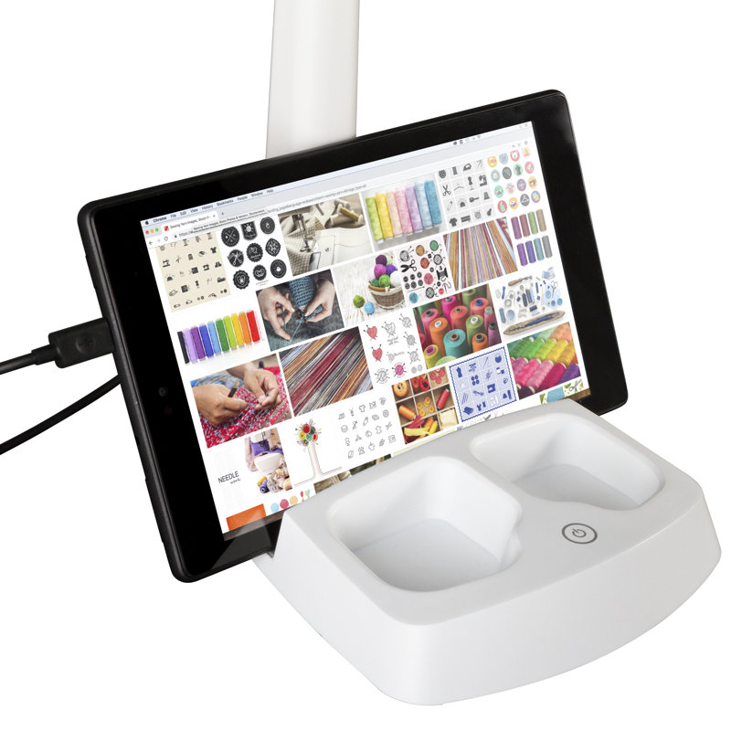 OttLite LED Desk Lamp with Tablet & Smart Phone Stand Storage Base, USB ...