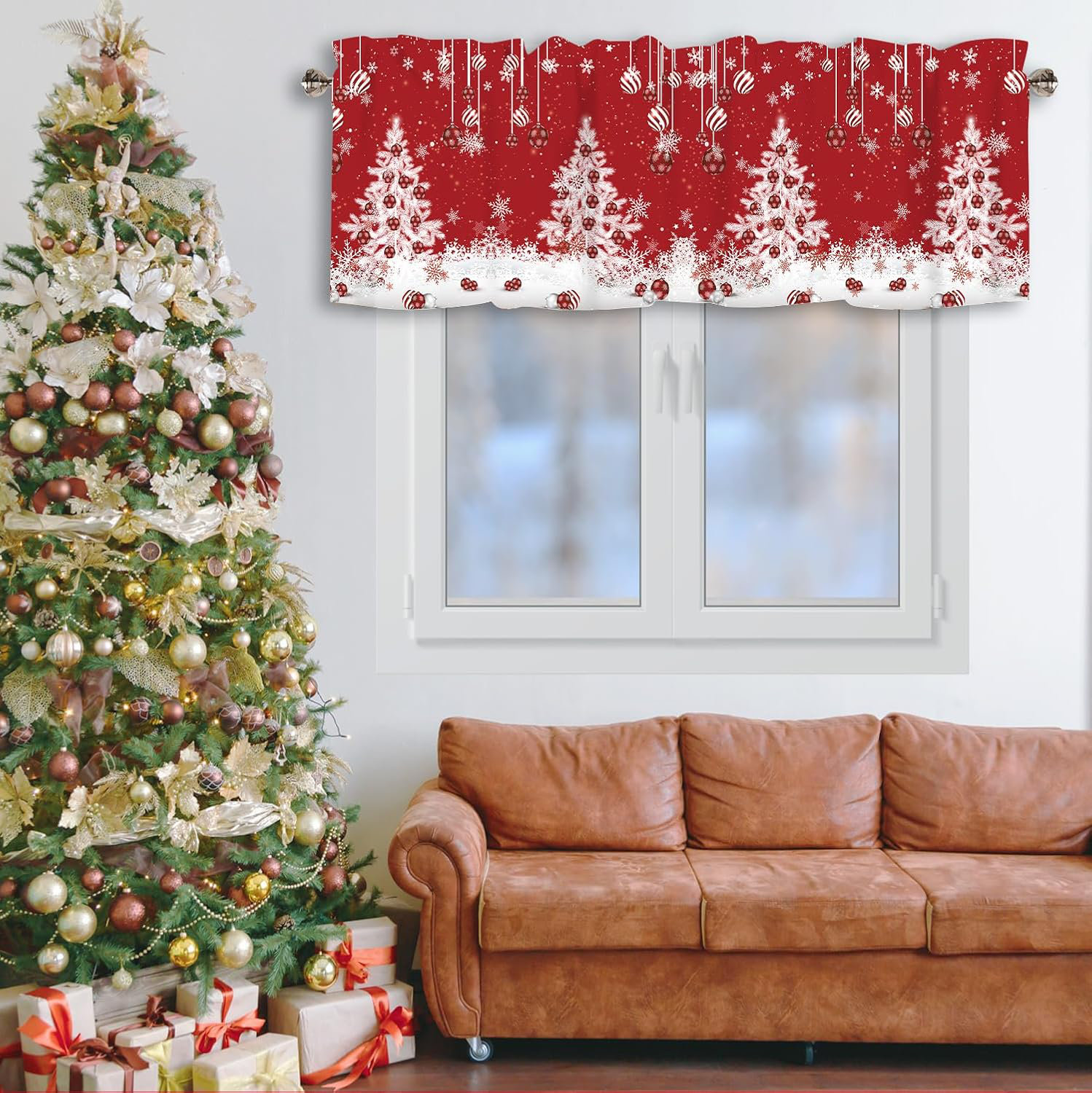 Unkoma Christmas Valance for Windows, 1 Panel Short Curtains for ...