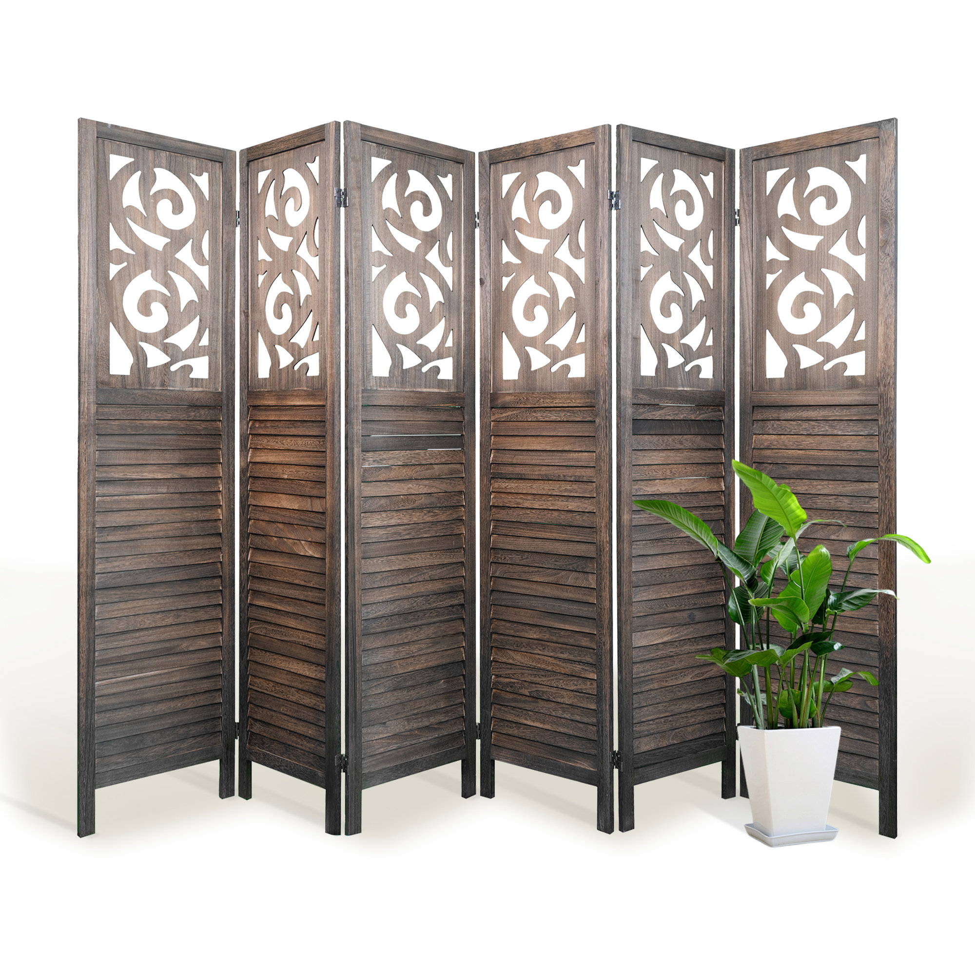 Winston Porter 6 Panel Room Divider,5.6FT Wood Carved Room Dividers ...