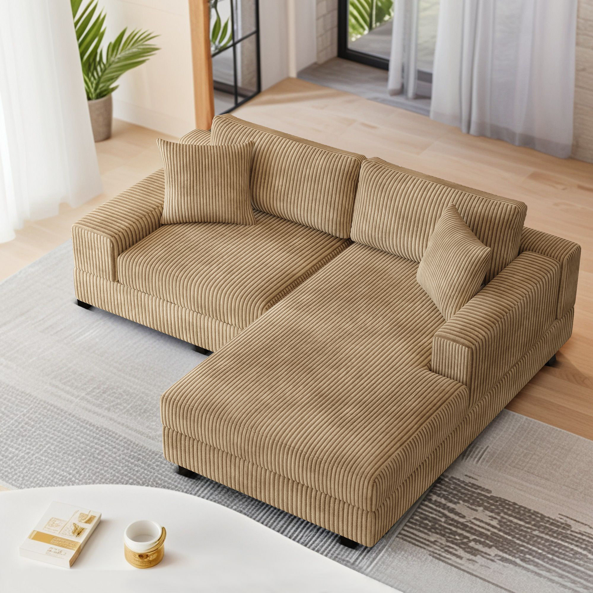 Latitude Run Aldora Corduroy L Shaped Modular Couch Reversible Chaise