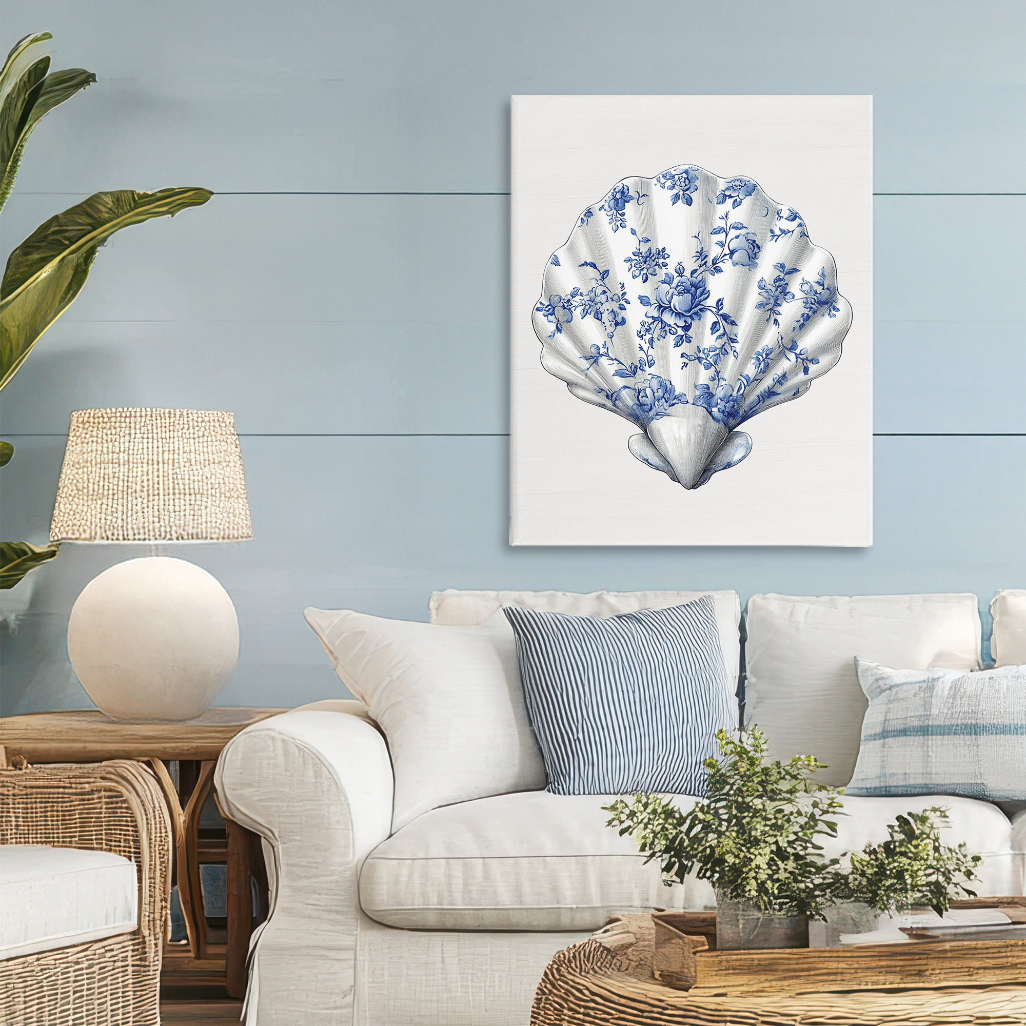 Ebern Designs Funky Toile Seashell Canvas, design by Lettered and Lined ...