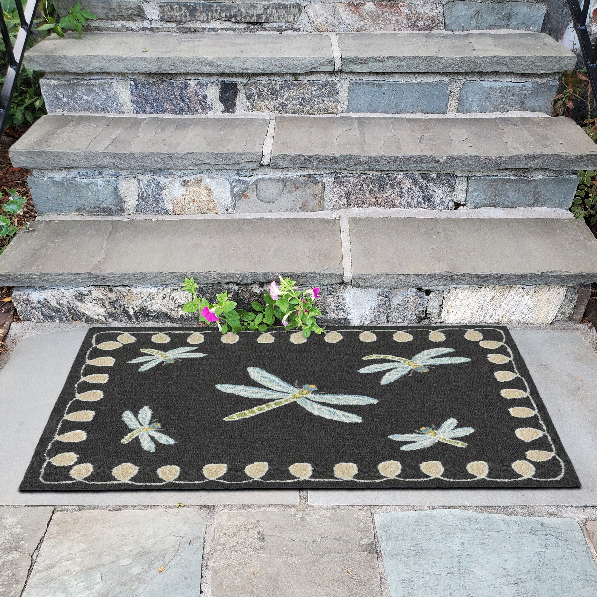 DBK Transitional Rugs Frontporch Dragonfly Indoor/Outdoor Rug Midnight ...