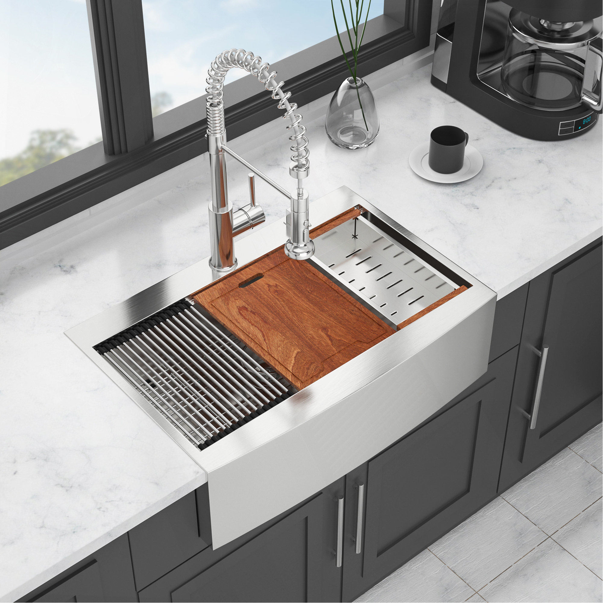 Alxfarton 33 Drop In Farmhouse Sink Workstation - 33*22*10 Inch Kitchen ...