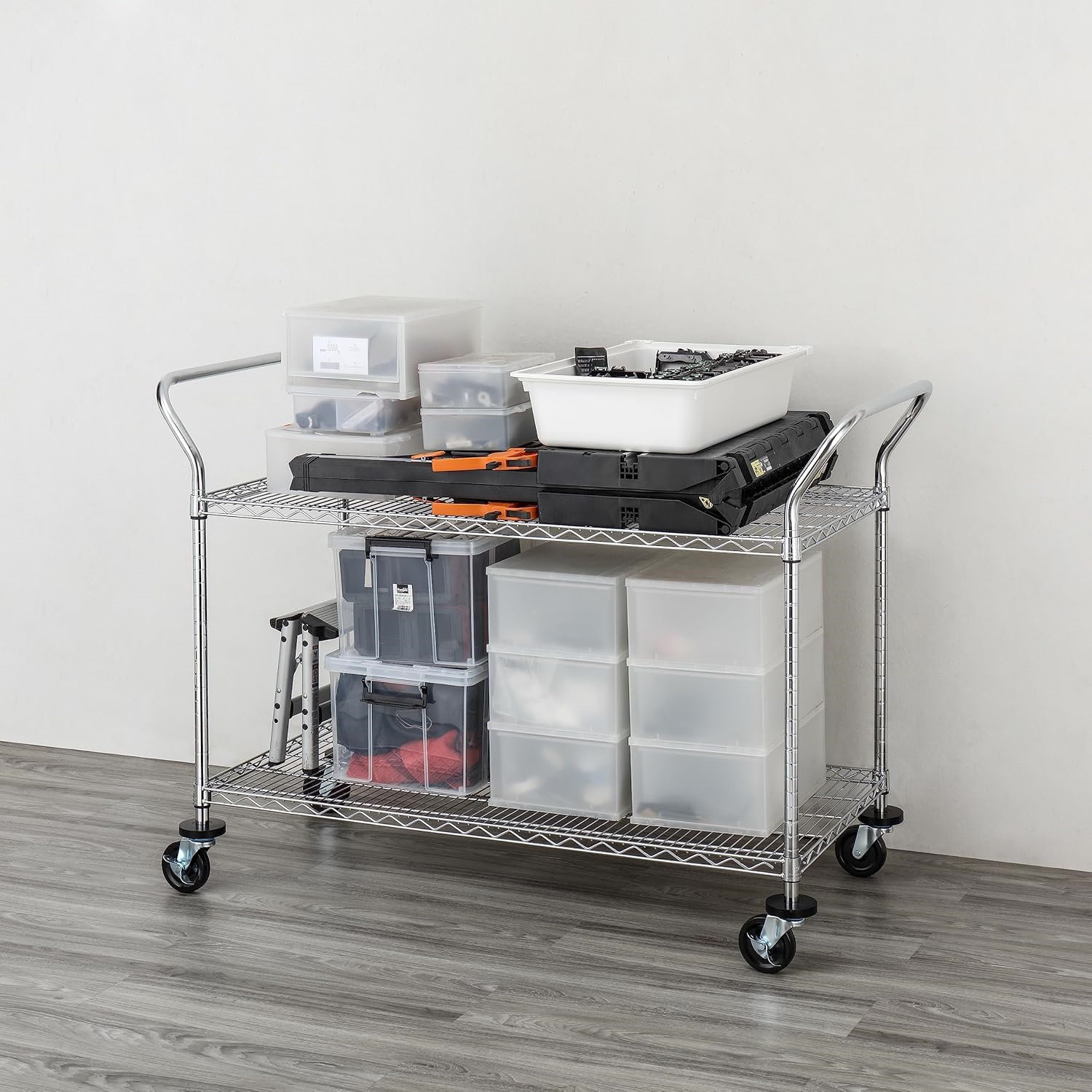 DONIVE 2-Tier Commercial Grade Rolling Cart, Heavy Duty Utility Cart ...