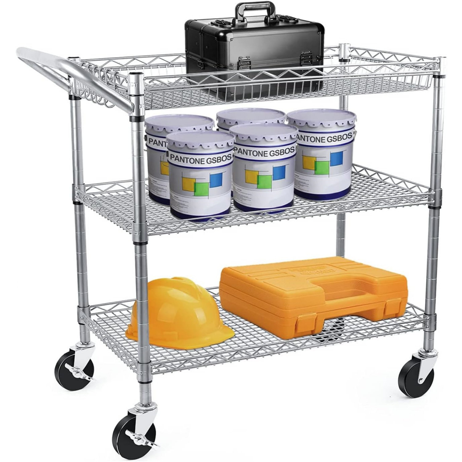 DONIVE Heavy Duty 3 Tier Utility Cart,Wire Rolling Cart with Wheels ...