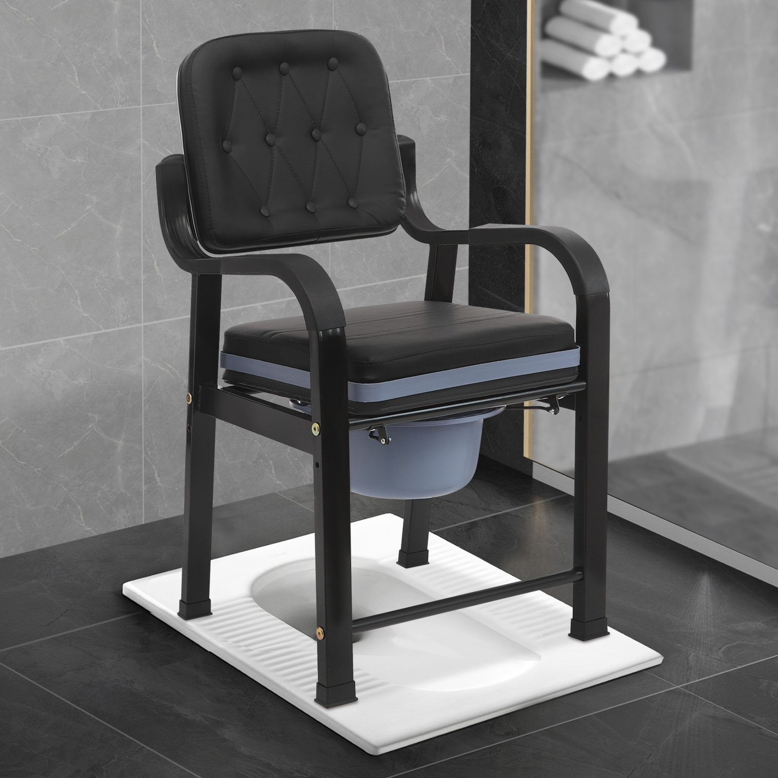 DENFER Shower Chair With Commode Adjustment Seat Height & Reviews | Wayfair