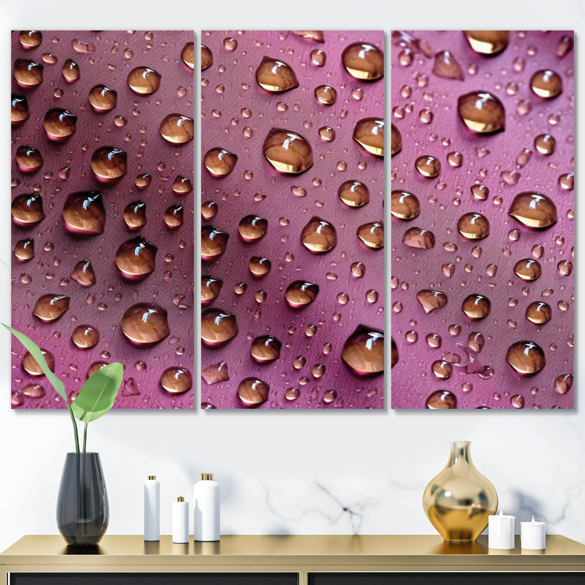 Design Art Pink Rose With Raindrops - Raindrops Metal Wall Art Set ...
