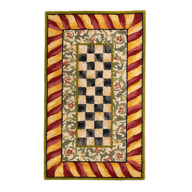 MacKenzie Childs Courtly Check® Red/Gold Washable Rug | Wayfair