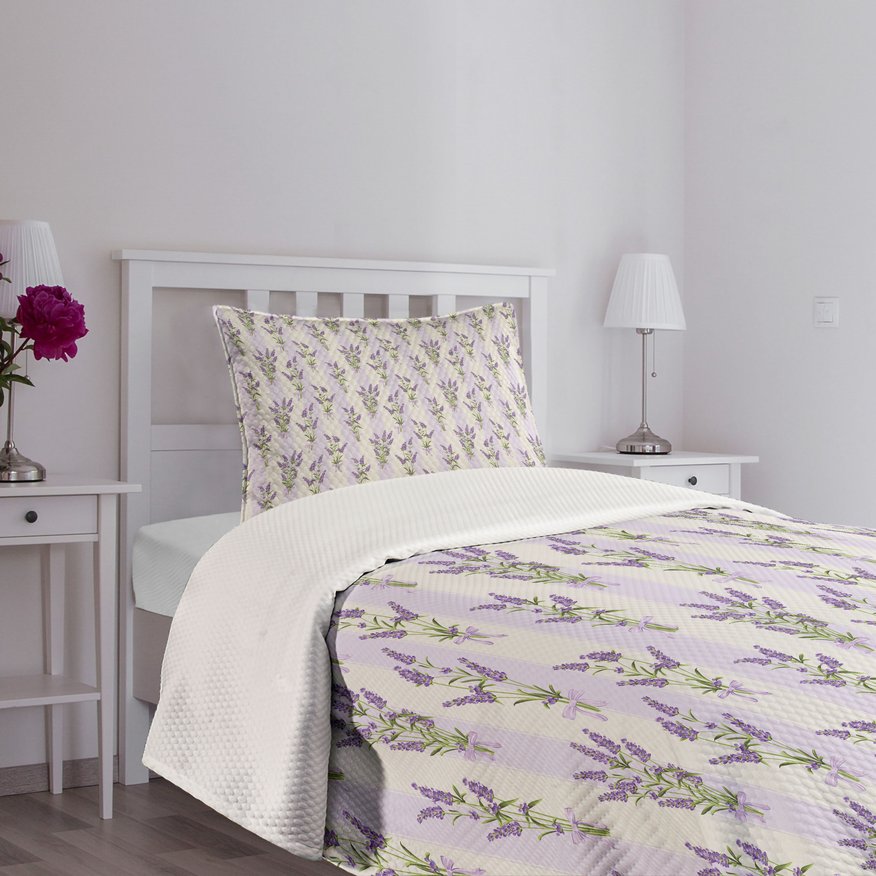 Ambesonne Lavender Bedspread Set Stripes and Flowers Purple | Wayfair