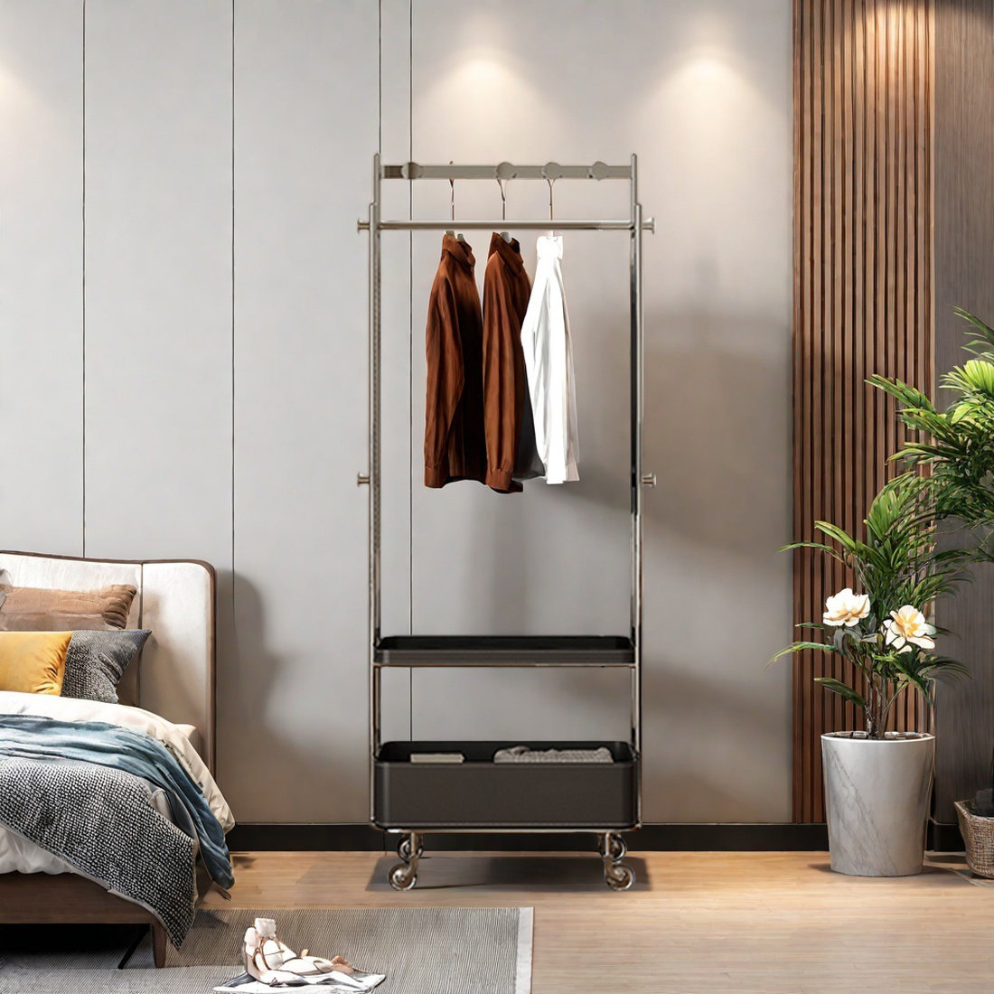 Ebern Designs Tall Hall Tree with Saddle Leather Stainless Steel | Wayfair