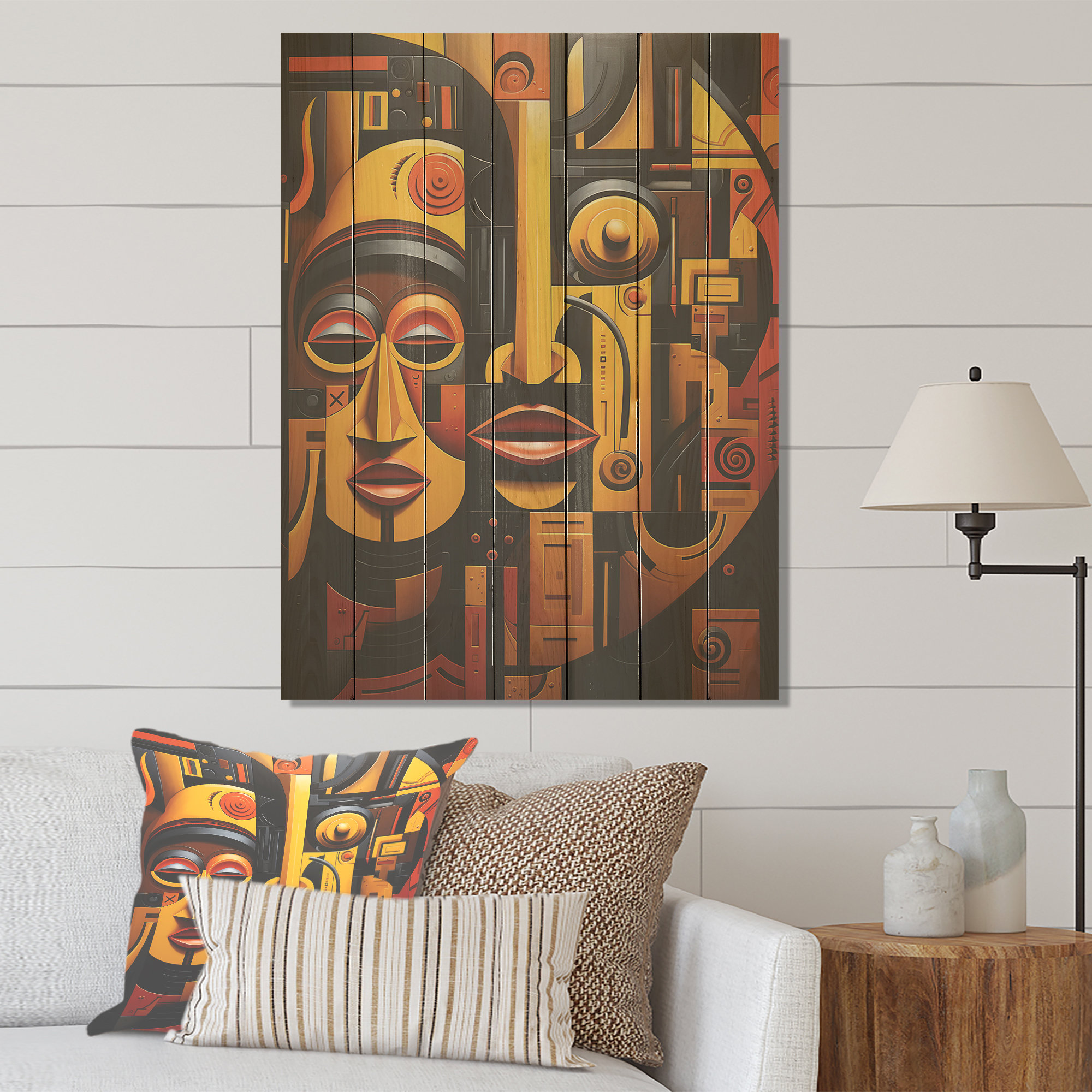 Dakota Fields Yellow Ancestral Marks IV - African Mask On Wood Print ...