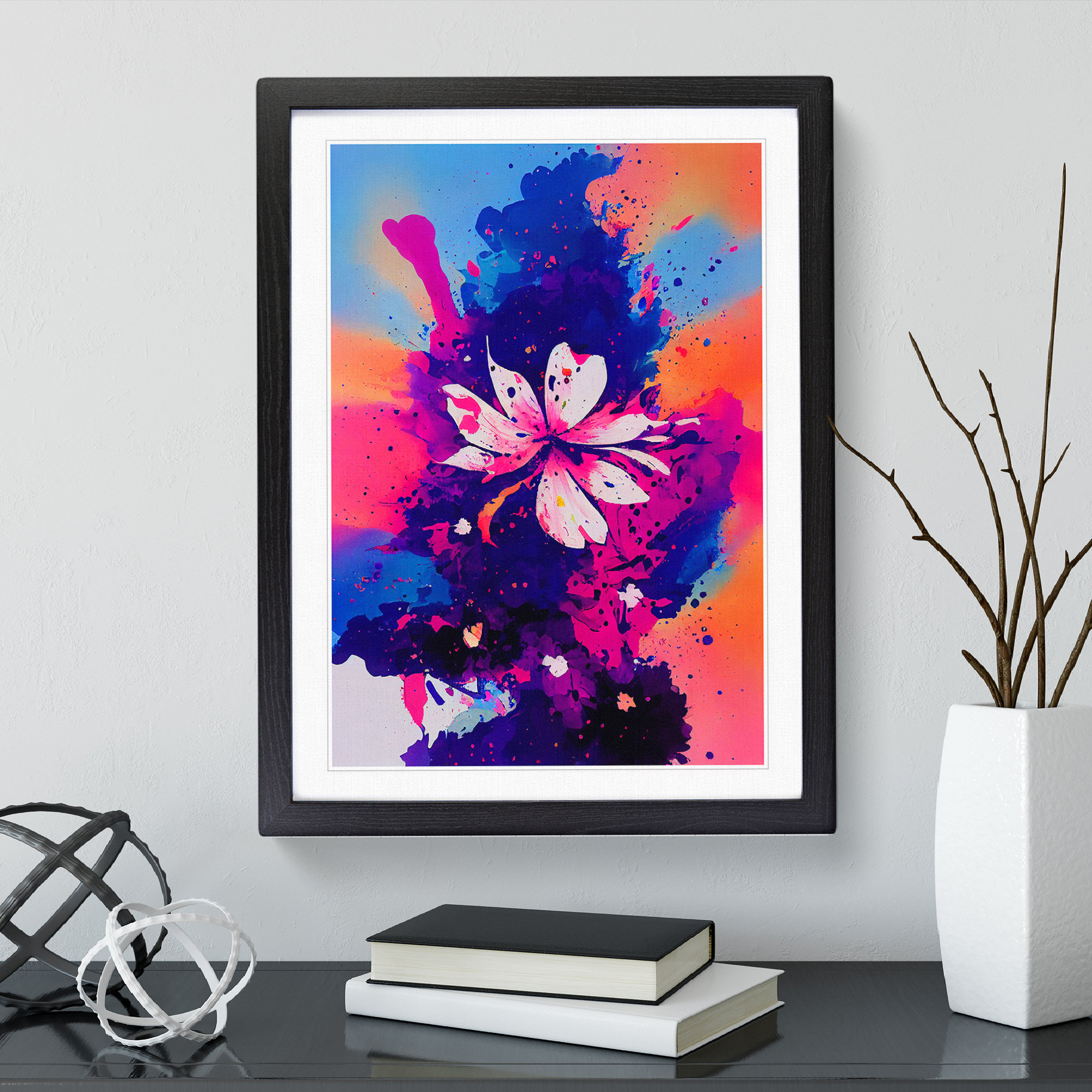 ClassicLiving Paint Splattered Flower No.1 - Picture Frame Painting ...