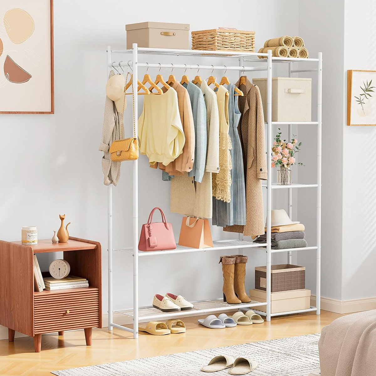 Rebrilliant Portable Clothes Rack with 4 Tiers Shelves, Freestanding ...