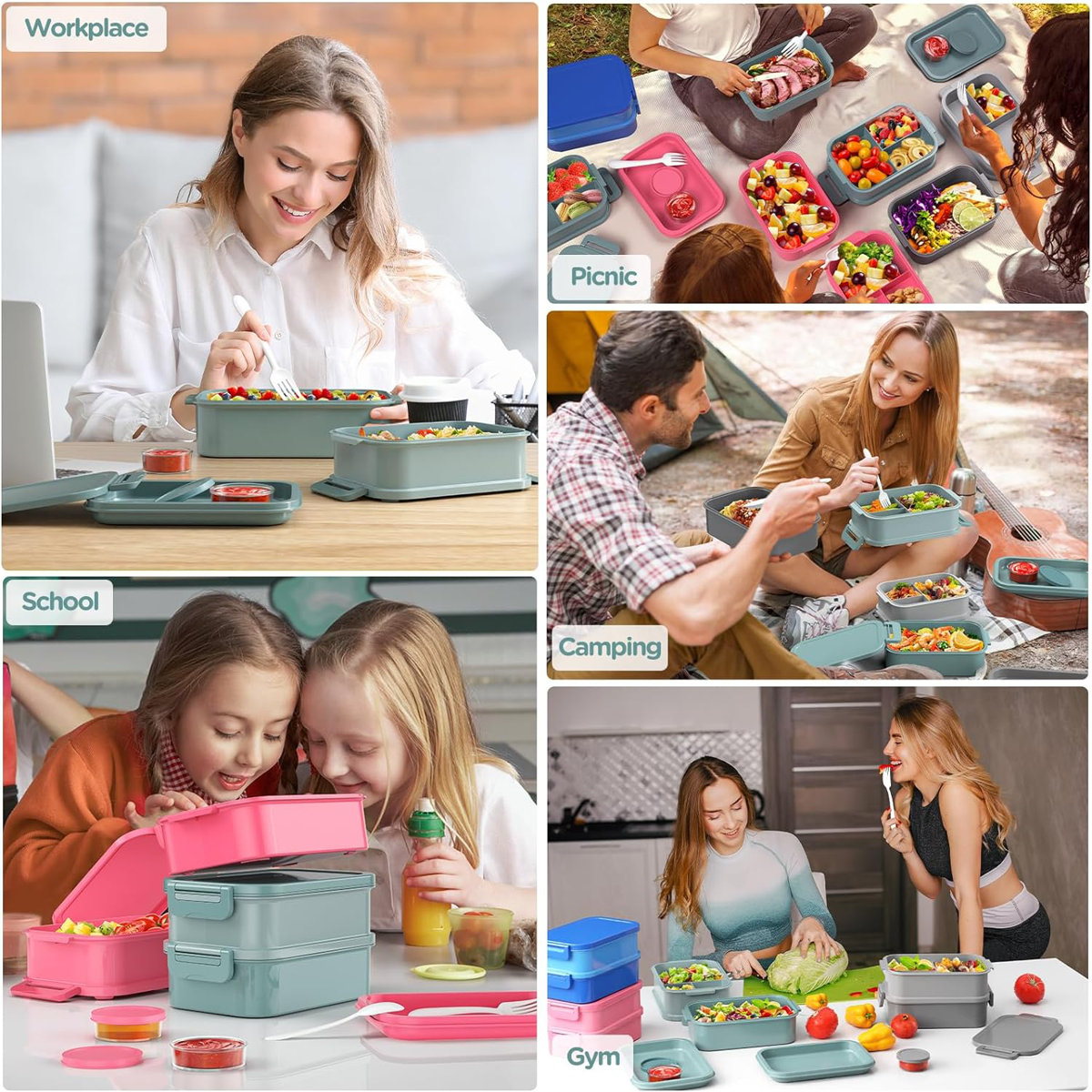 Mint Pantry® Lunch Box Adults Bento Box 74 OZ All-In-One Stackable ...