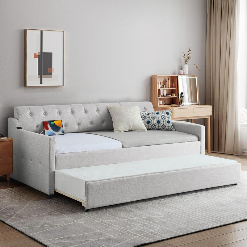 Hokku Designs Salima Upholstered Daybed with Trundle | Wayfair