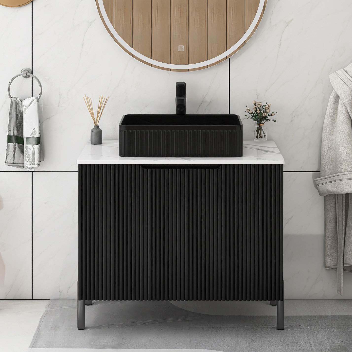 Wrought Studio™ 30" Freestanding Bathroom Vanity With Ceramic Basin And ...