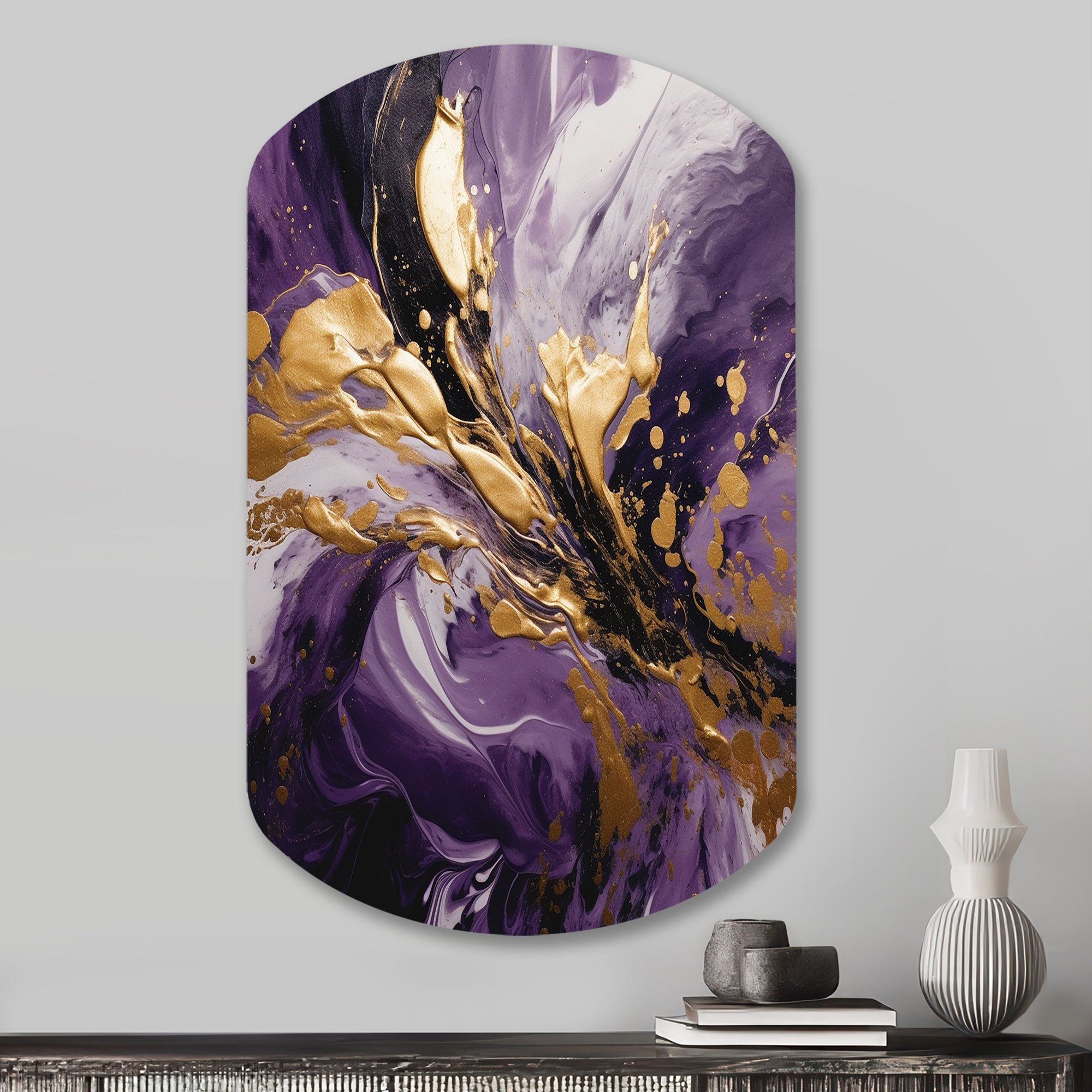 Design Art Purple And Gold Liquid Magic II - Abstract Cylinder Shape ...