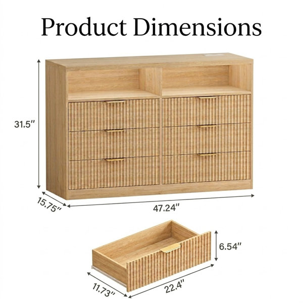 Ivy Bronx 47" Wide 6-drawer Double Dresser With Charging Station & Led ...