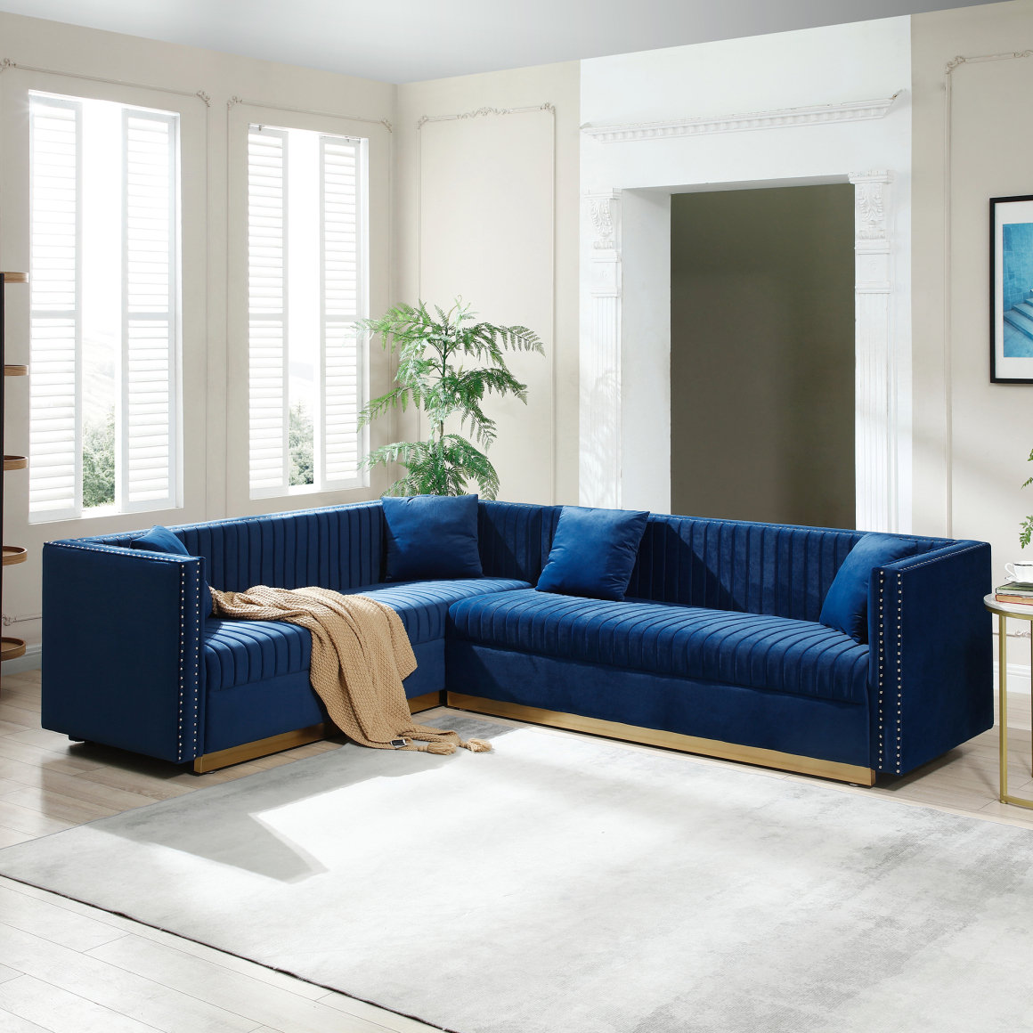 Rosdorf Park Contemporary Vertical Channel Tufted Velvet Sectional Sofa ...