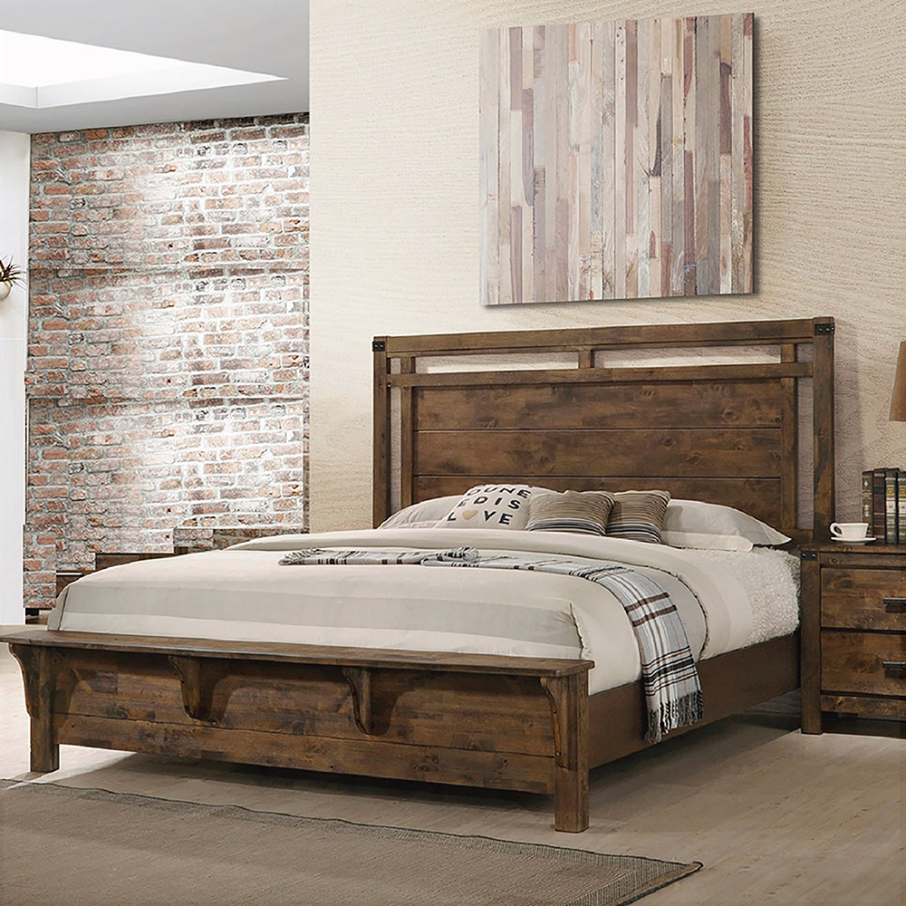 Williston Forge Rustic Industrial Style Panel Bed Wooden Platform Bed ...
