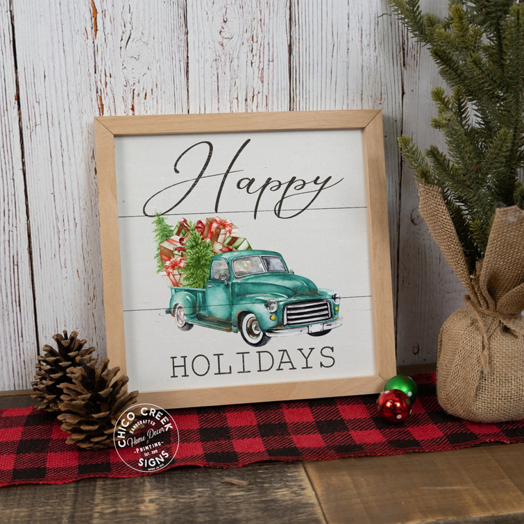 The Holiday Aisle® Happy Holidays Wood Sign White Christmas Sign ...