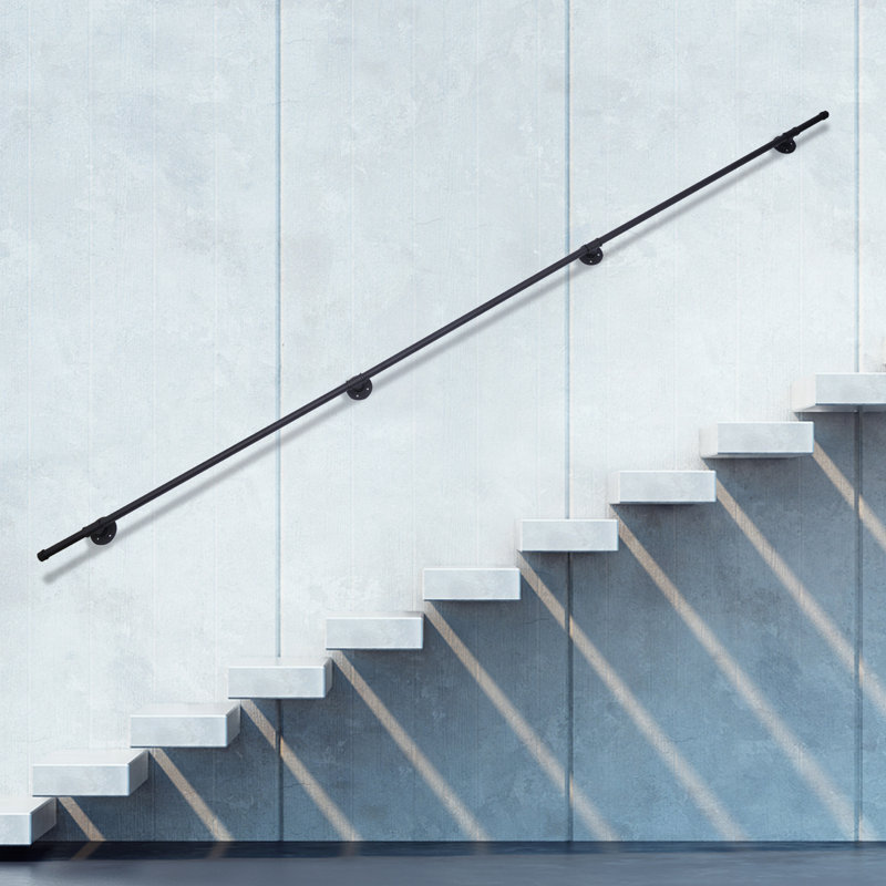 FRONG 120" Wall Support Industrial Loft Pipe Handrail For Stairs ...