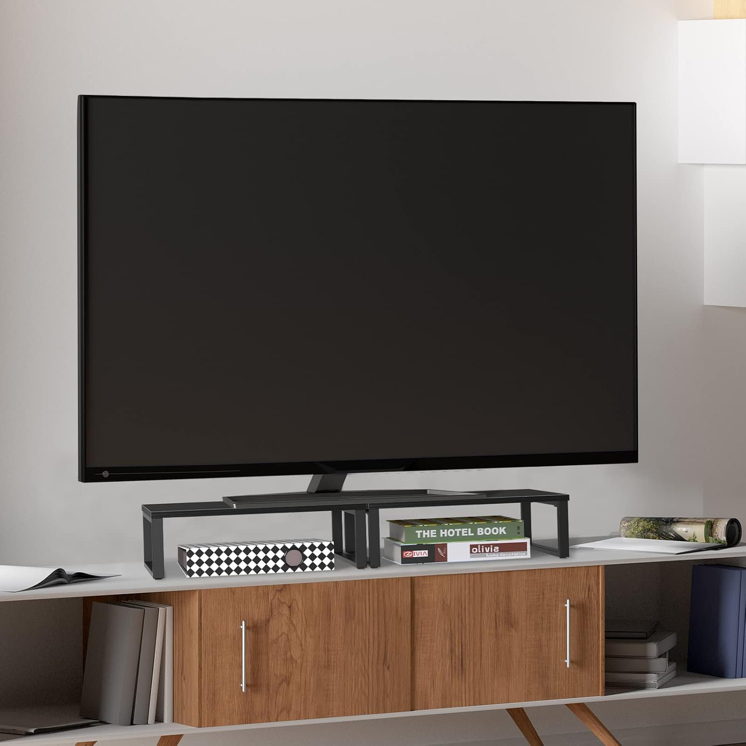 Shimano 2 Pack Monitor Stand Riser Wood Desk Shelf With Storage, Laptop ...