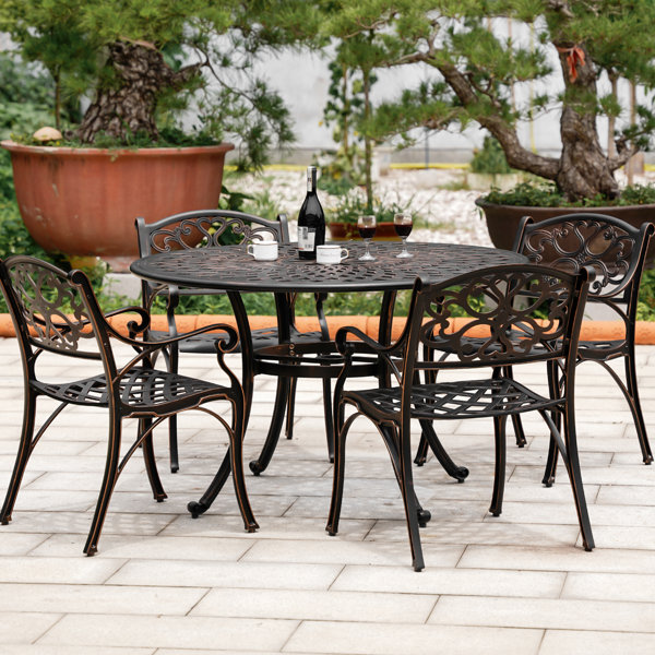 Astoria Grand Round 48" Patio Table Outdoor Cast Aluminum with Umbrella ...