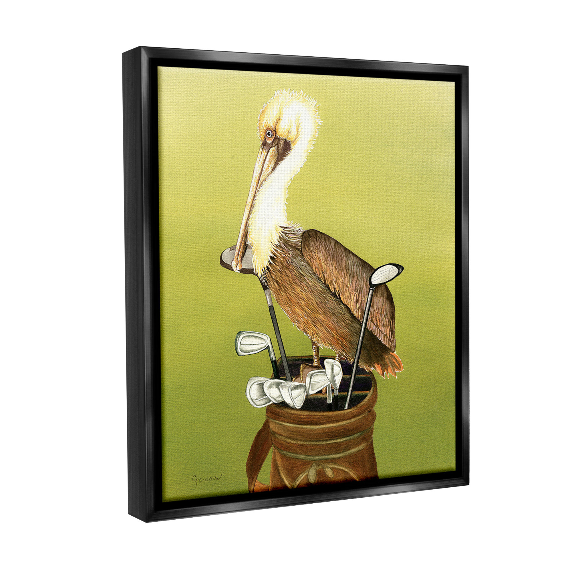 Red Barrel Studio® Pelican on Golf Clubs Framed Floater Canvas Wall Art ...