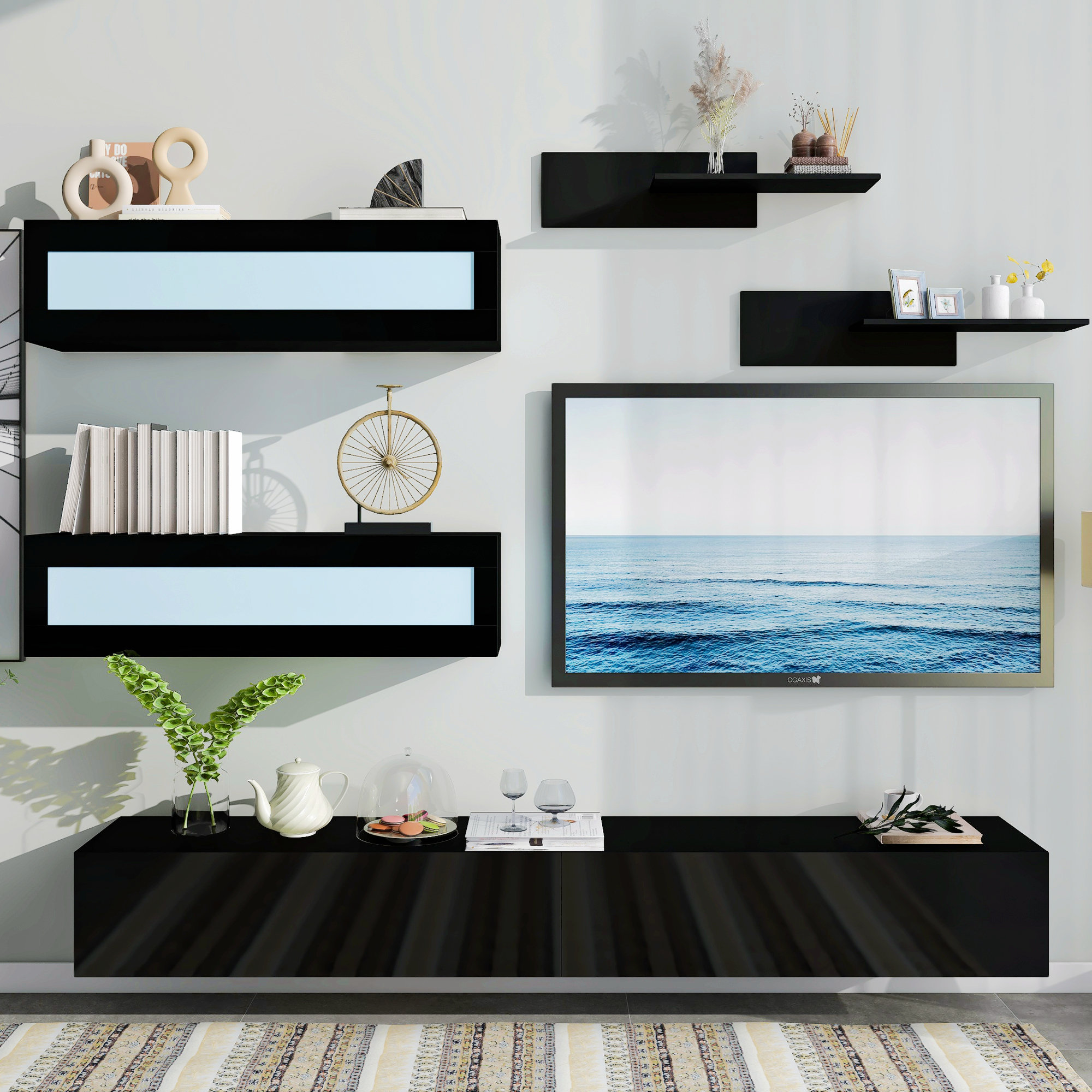 Brayden Studio Balais Wall Mount Floating TV Stand for 95+ Inch TV ...