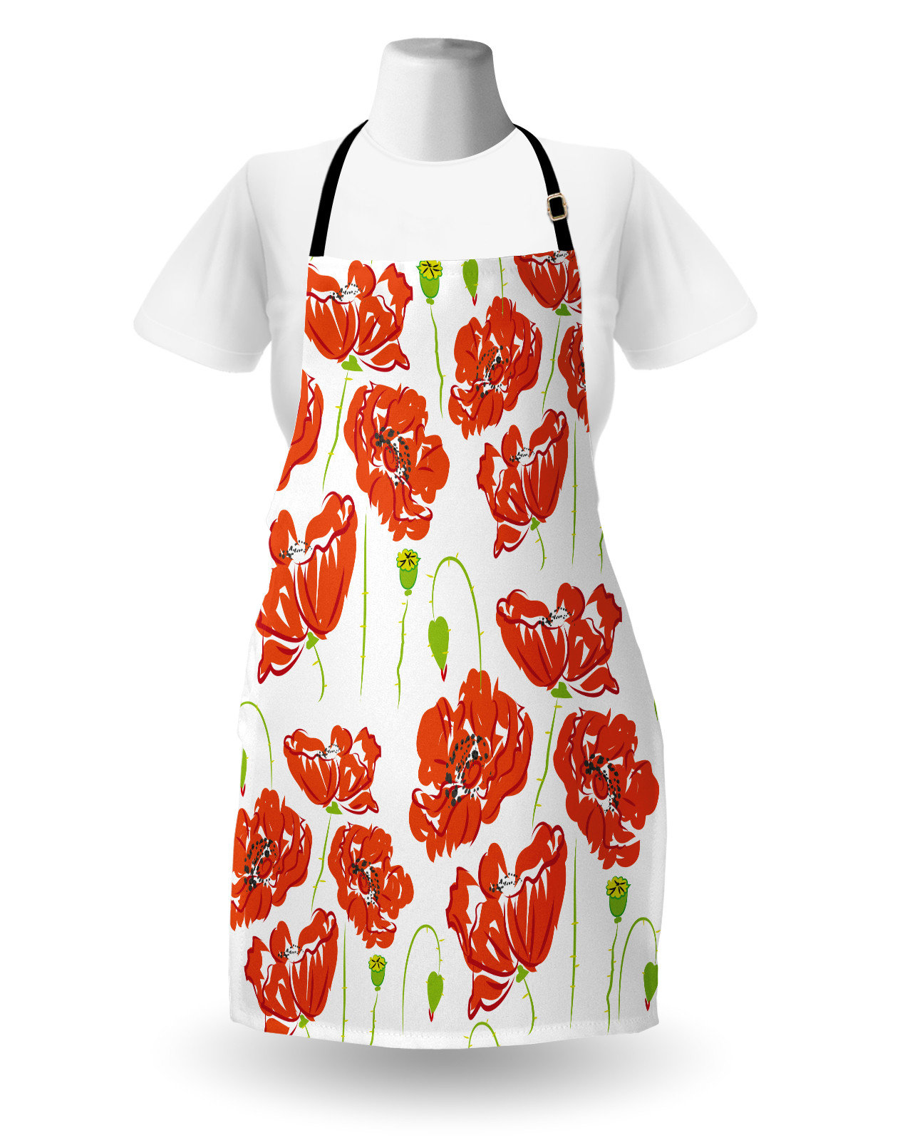 East Urban Home Anemone Flower Apron Unisex, Doodle Poppies, Adult Size ...