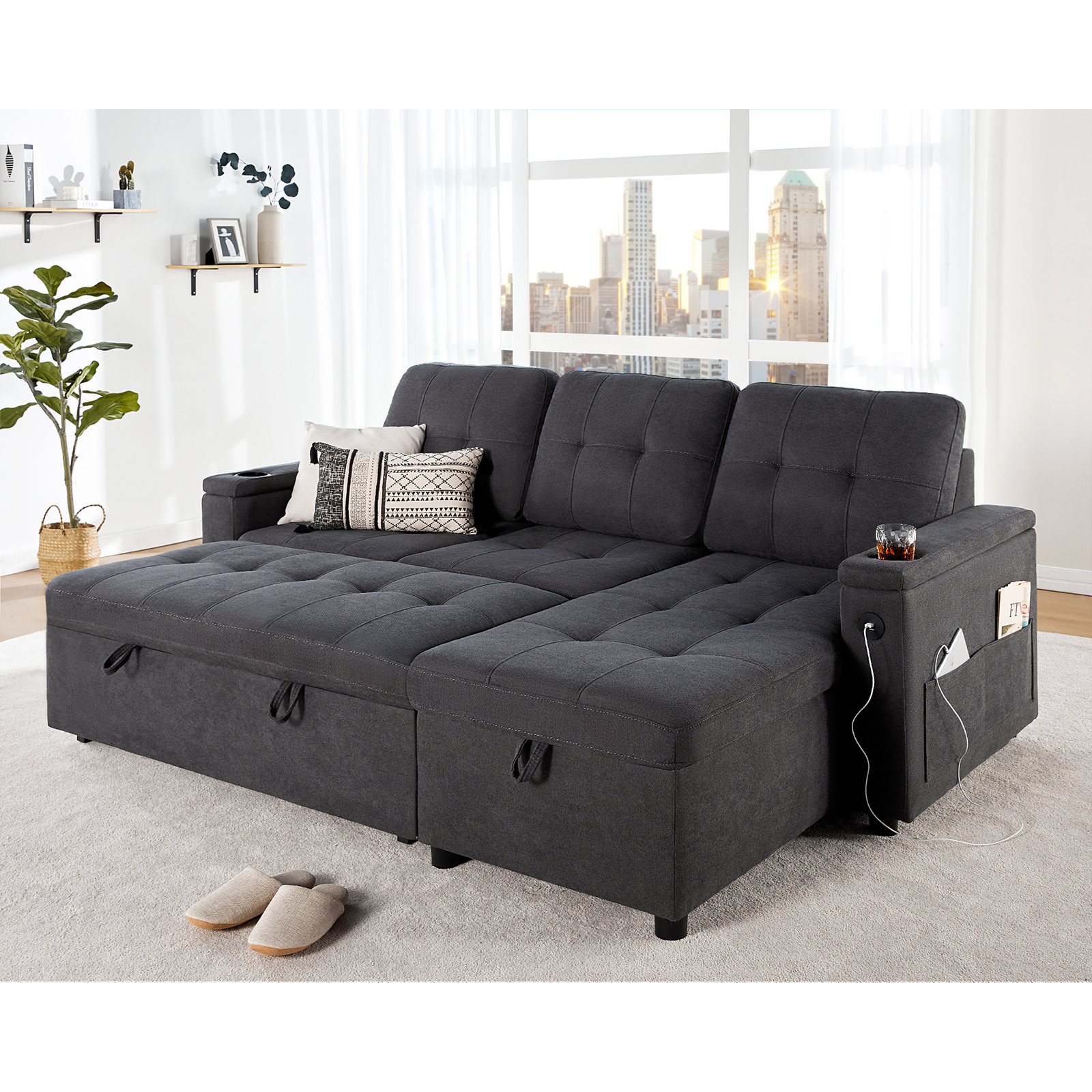 Brodrick Upholstered Sectional Wade Logan Upholstery Color Dark Gray