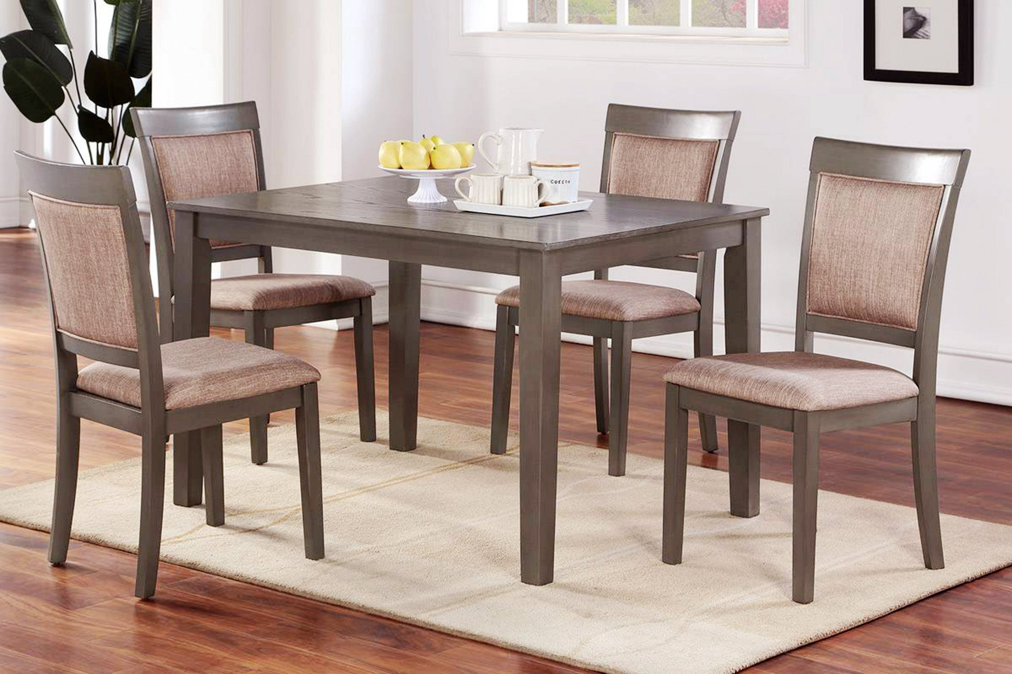 BOMO 5Pc Dining Room Set Dining Table W Wooden Top Cushion Seats Chairs ...