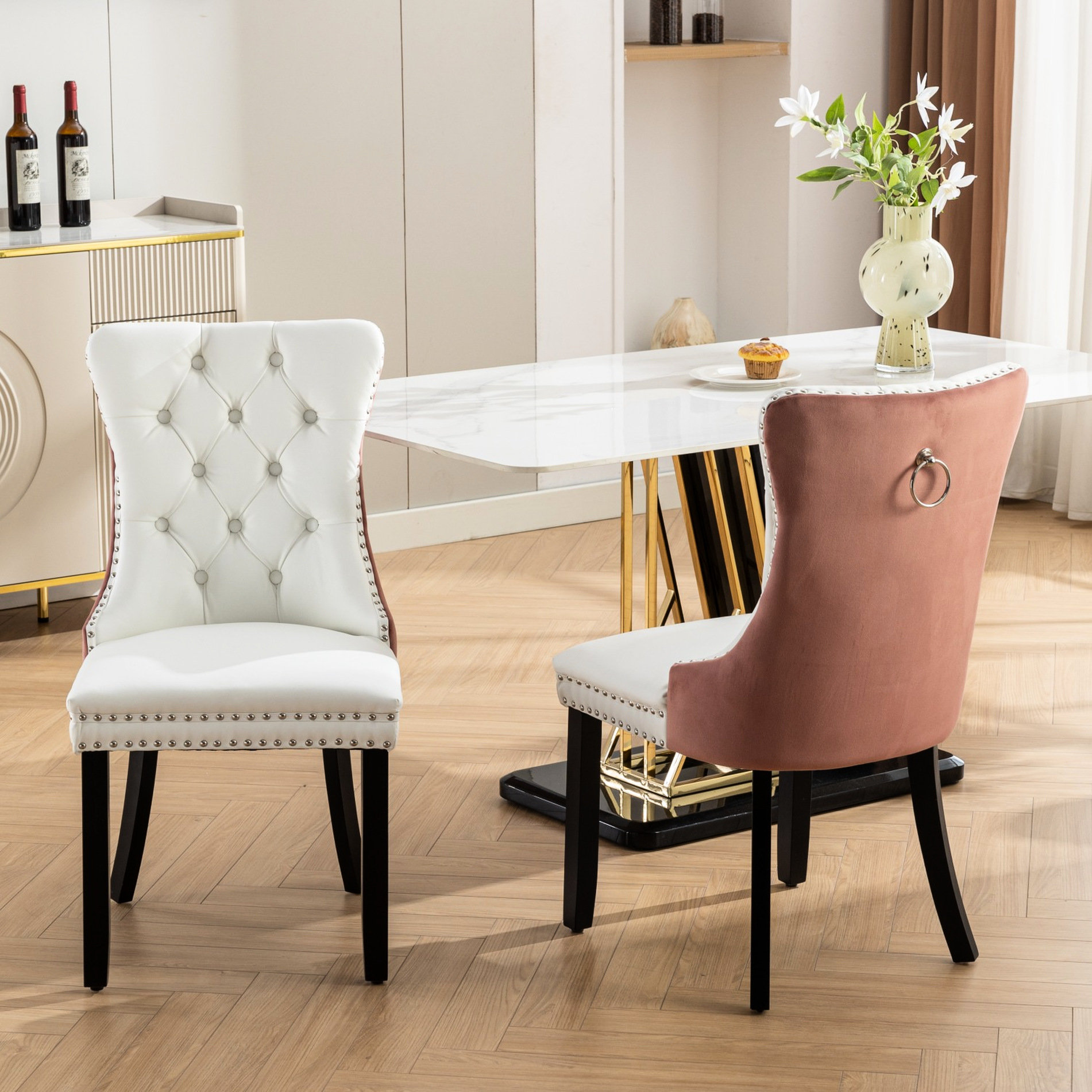 Mercer41 Contemporary Dining Chair 2 , Pu And Velvet, Wood Legs ...