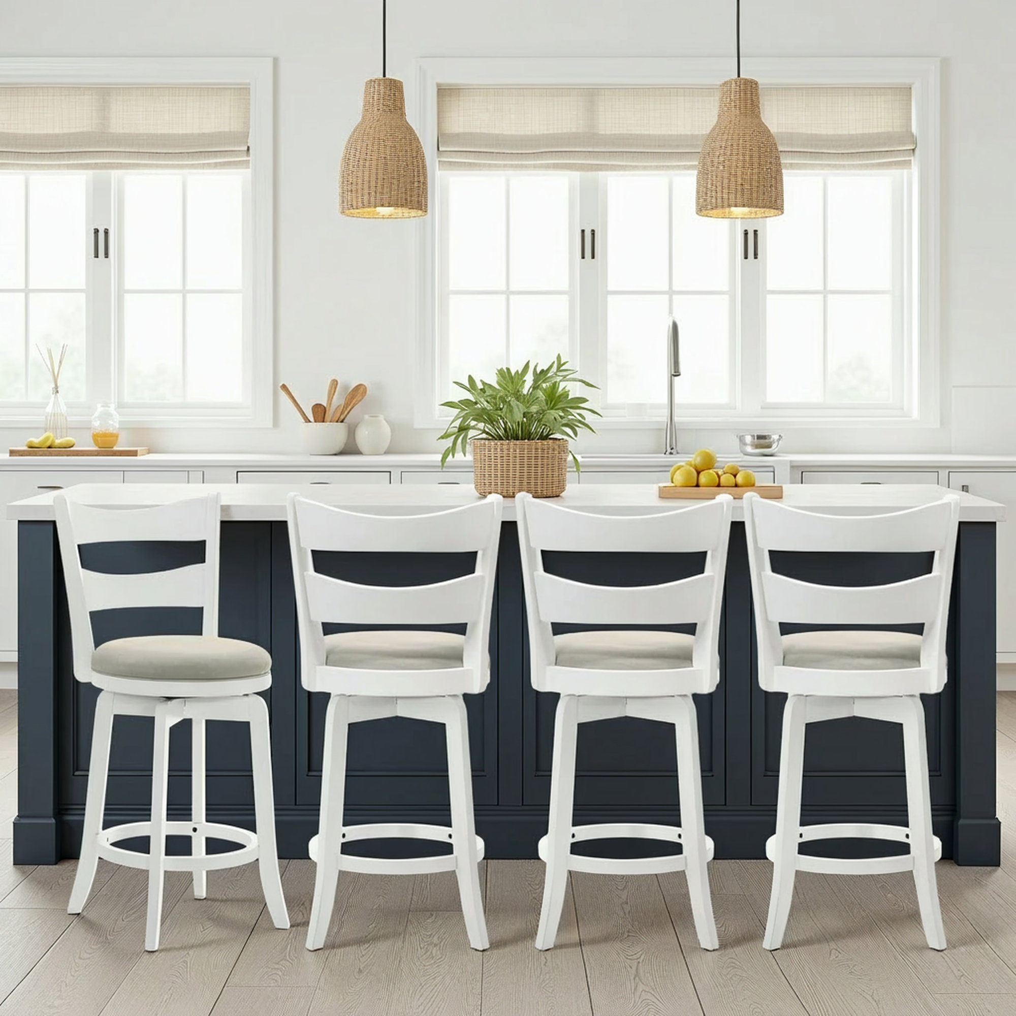 Red Barrel Studio® Baum Counter Height Or Bar Height Rubberwood Barstool With Fabric Seat - Set ...