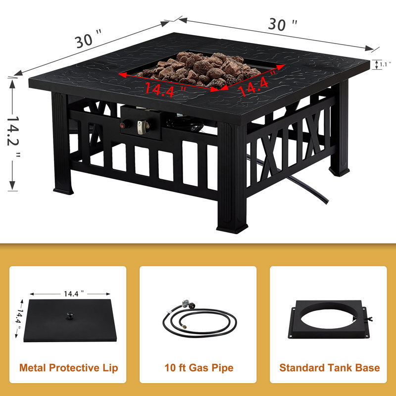 Red Barrel Studio® Nox Steel Gas Propane Fire Pits with Lid and Lava ...