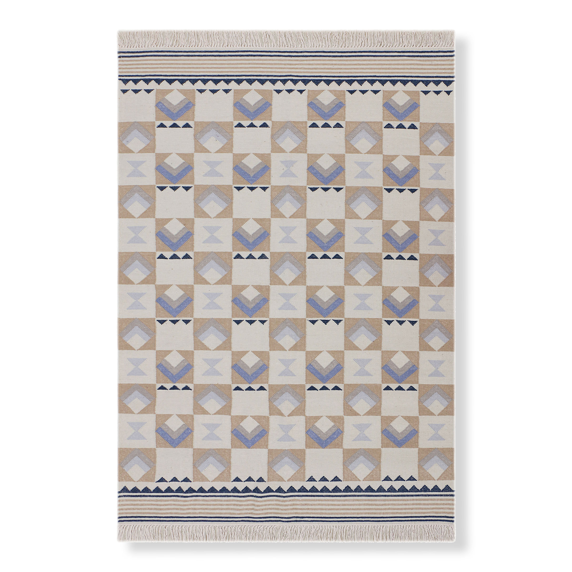 LOOMY Turn Key Handwoven Wool/Cotton Ivory/Beige/Blue Area Rug ...