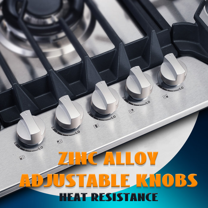 TOPWISH 36" Stainless Steel 5 Italy SABAF Burner Gas Cooktop, with Dual ...